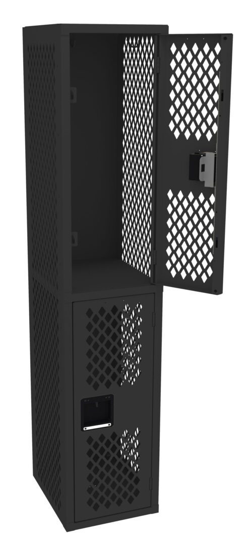 Tennsco 15"W One-Wide Double Tier Ventilated Locker without Legs, Black ...