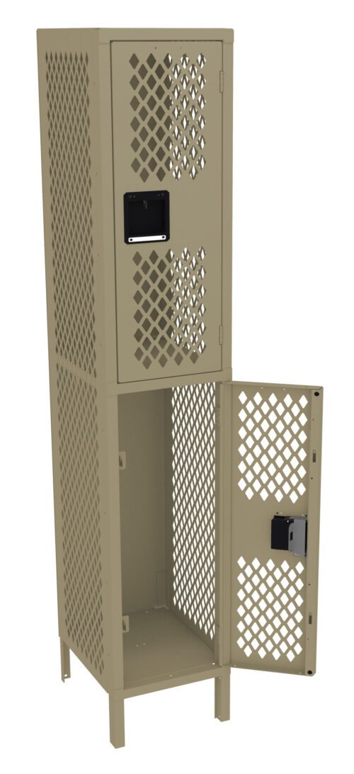 Tennsco 15"W One-Wide Double Tier Ventilated Locker with Legs, Sand ...