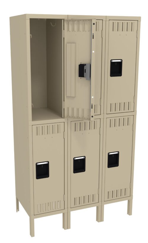 Tennsco 36" W Three-Wide Assembled Double Tier Locker With Legs, Sand ...