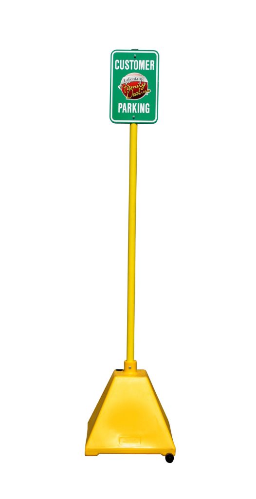 Vestil Yellow Pyramid Sign Base W/Pole & Wheels | MH USA
