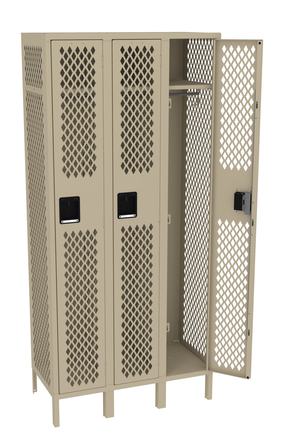 Tennsco 12"W Three-Wide Single Tier Ventilated Locker with Legs, Sand ...