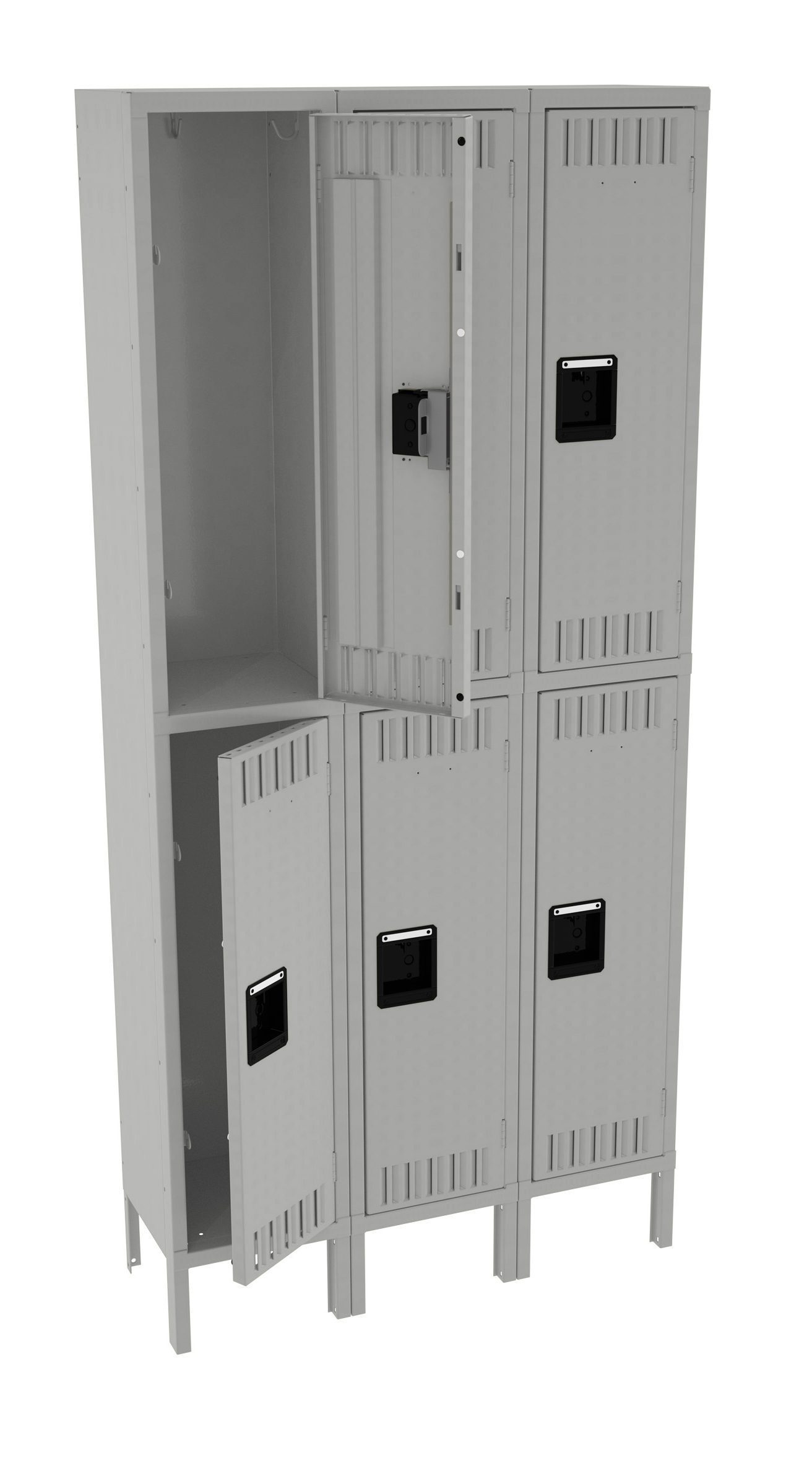 Tennsco 36" W Three-Wide Unassembled Double Tier Locker With Legs, Light Grey | MH USA